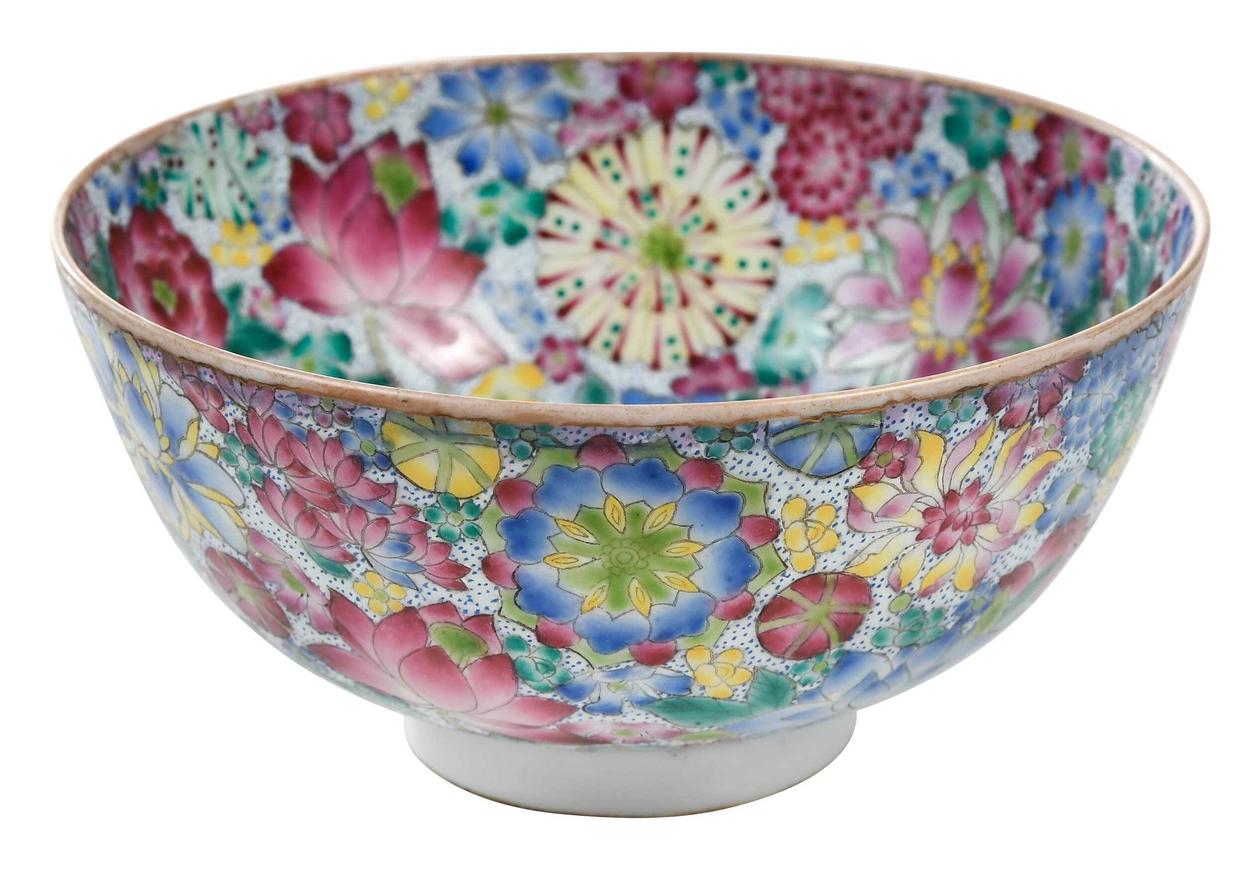 Chinese Enameled Mille Fleur Porcelain Bowl | Barnebys