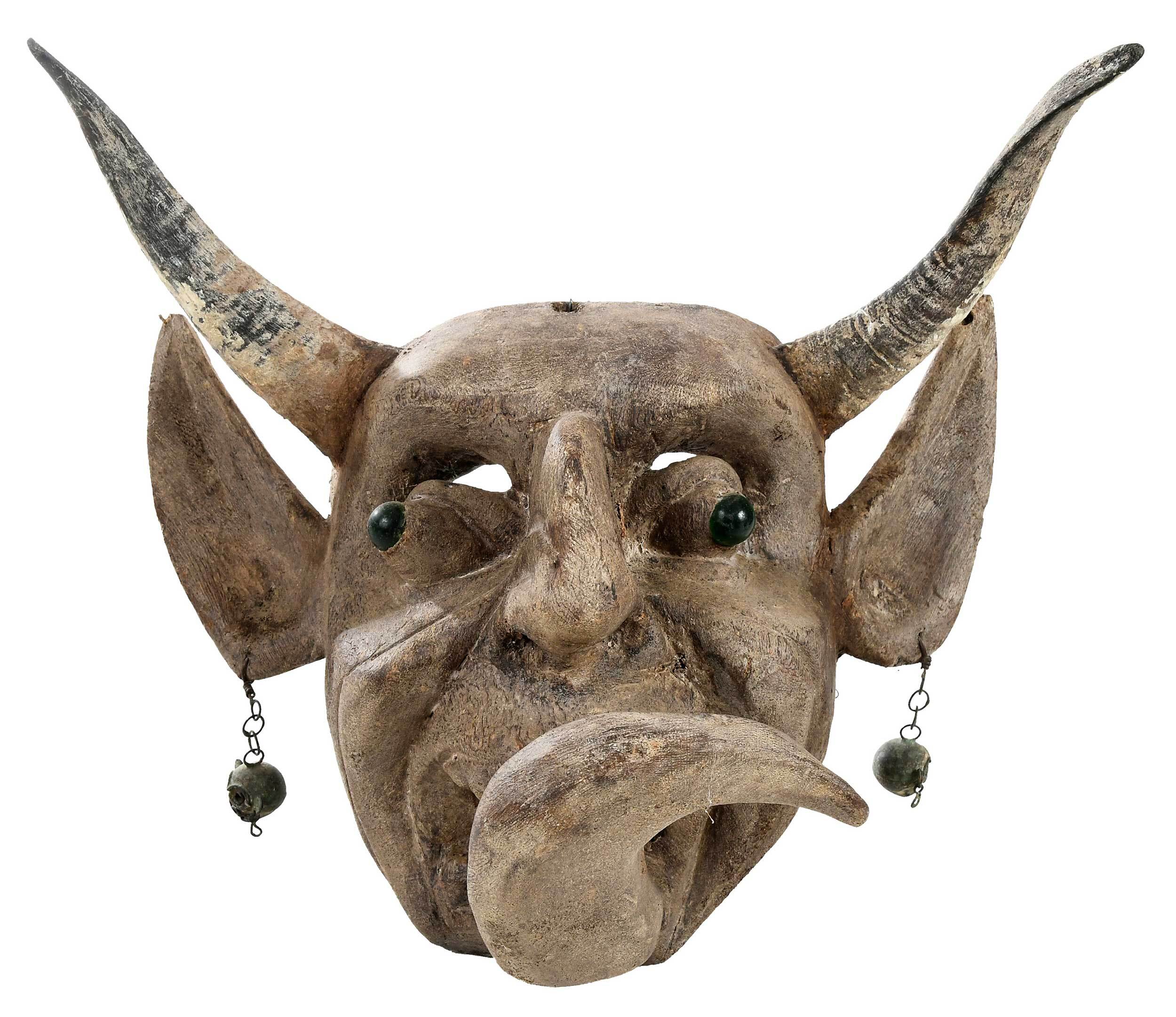 Carved Wood Horned Devil Mask | Barnebys