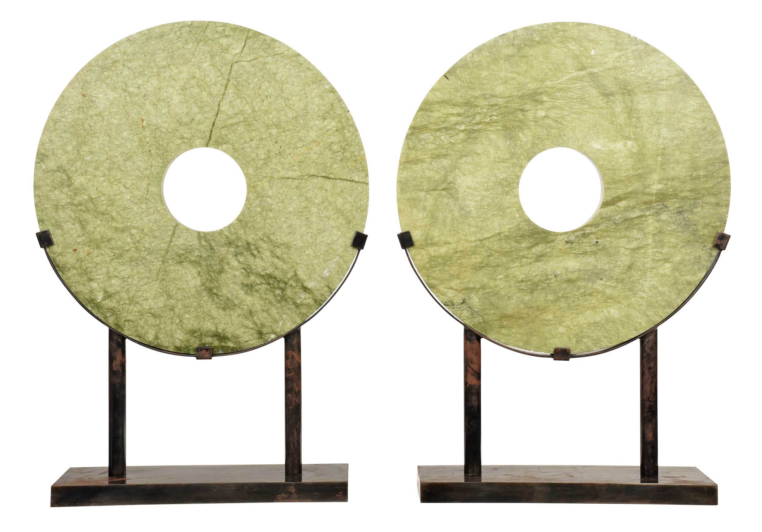 Pair Monumental Stone Bi Discs on Steel Frames | Barnebys
