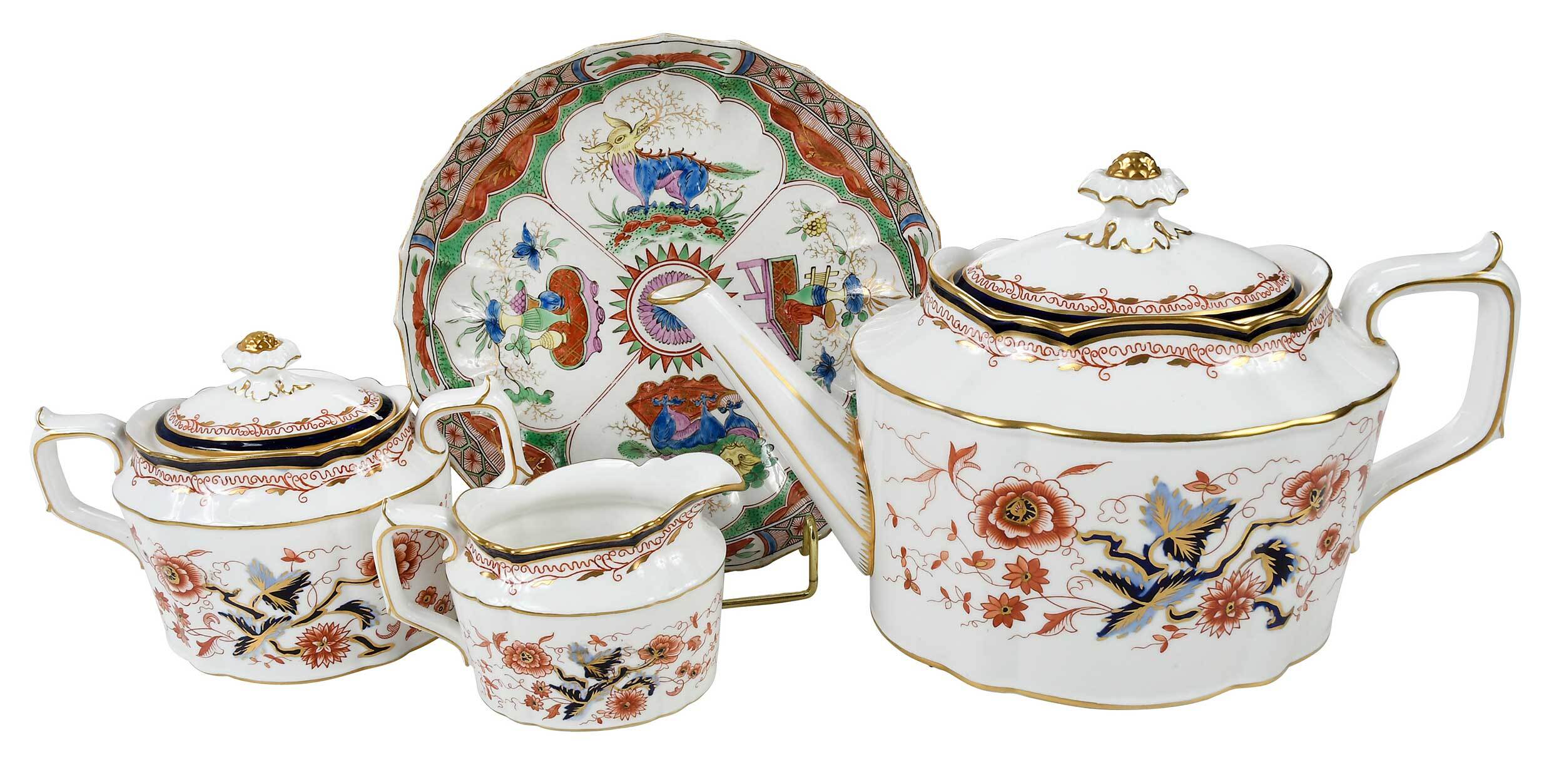 Three Piece Royal Crown Derby Tea Set, Worcester Plate | Barnebys