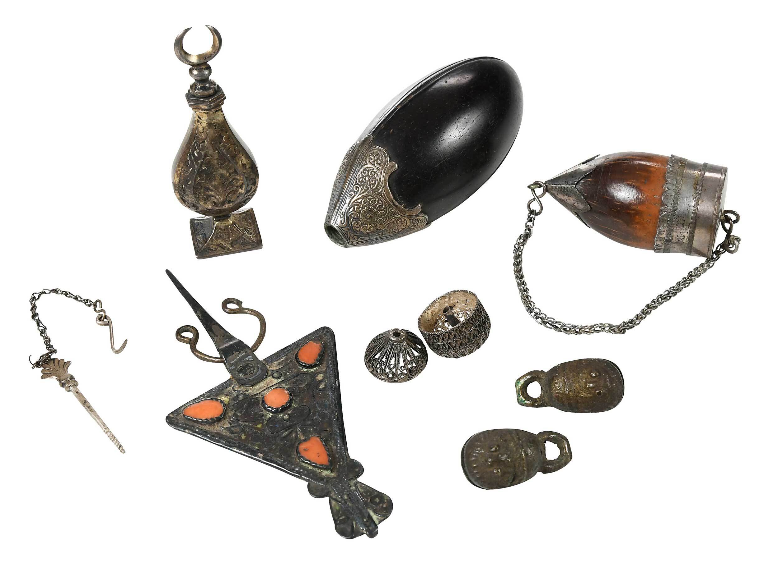 Seven African/Middle Eastern Wood and Silver Objects | Barnebys